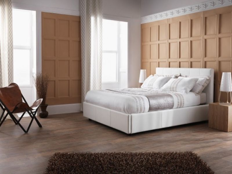 Cream faux leather ottoman bed store